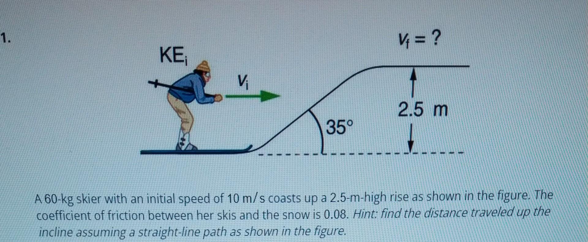 Solved A 60-kg skier with an initial speed of 10 m/s coasts | Chegg.com
