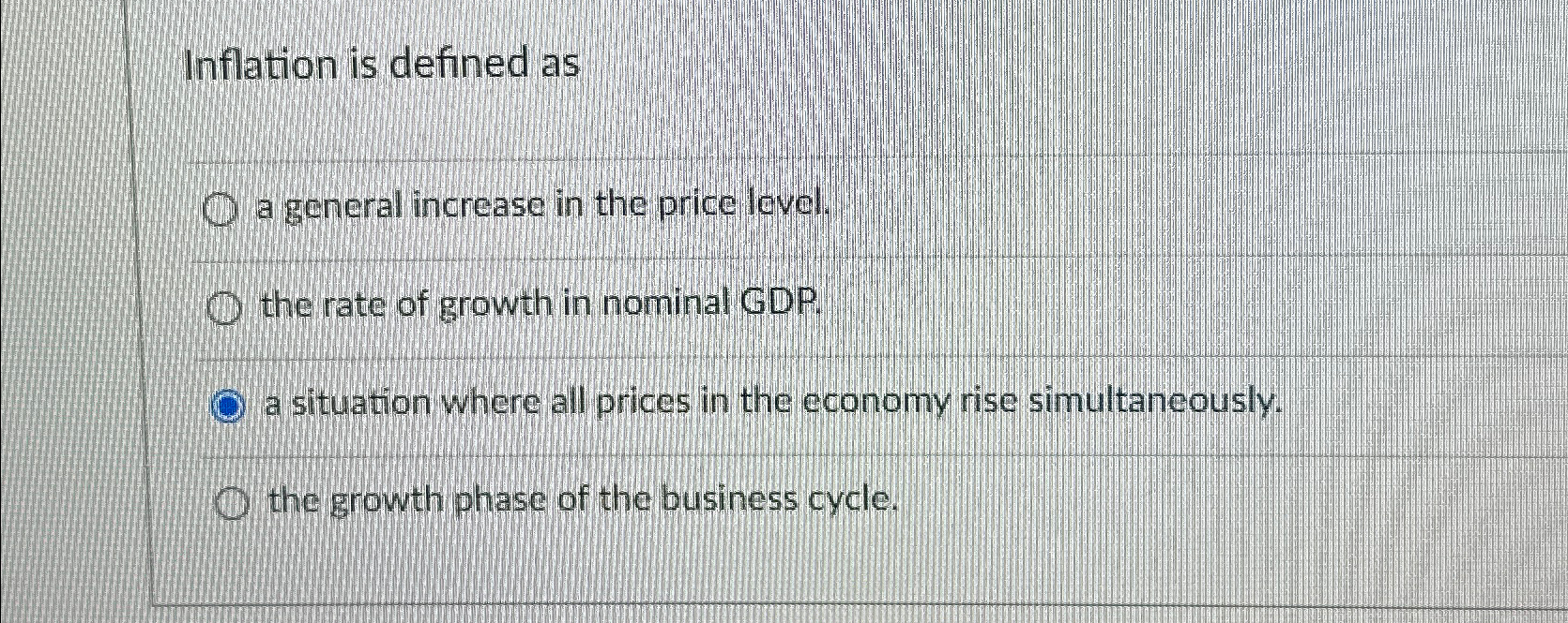 Solved Inflation is defined asa general increase in the | Chegg.com