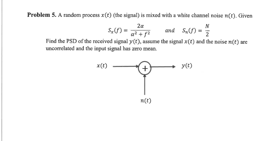 Solved Problem 5. ﻿A random process x(t) (the signal) ﻿is | Chegg.com