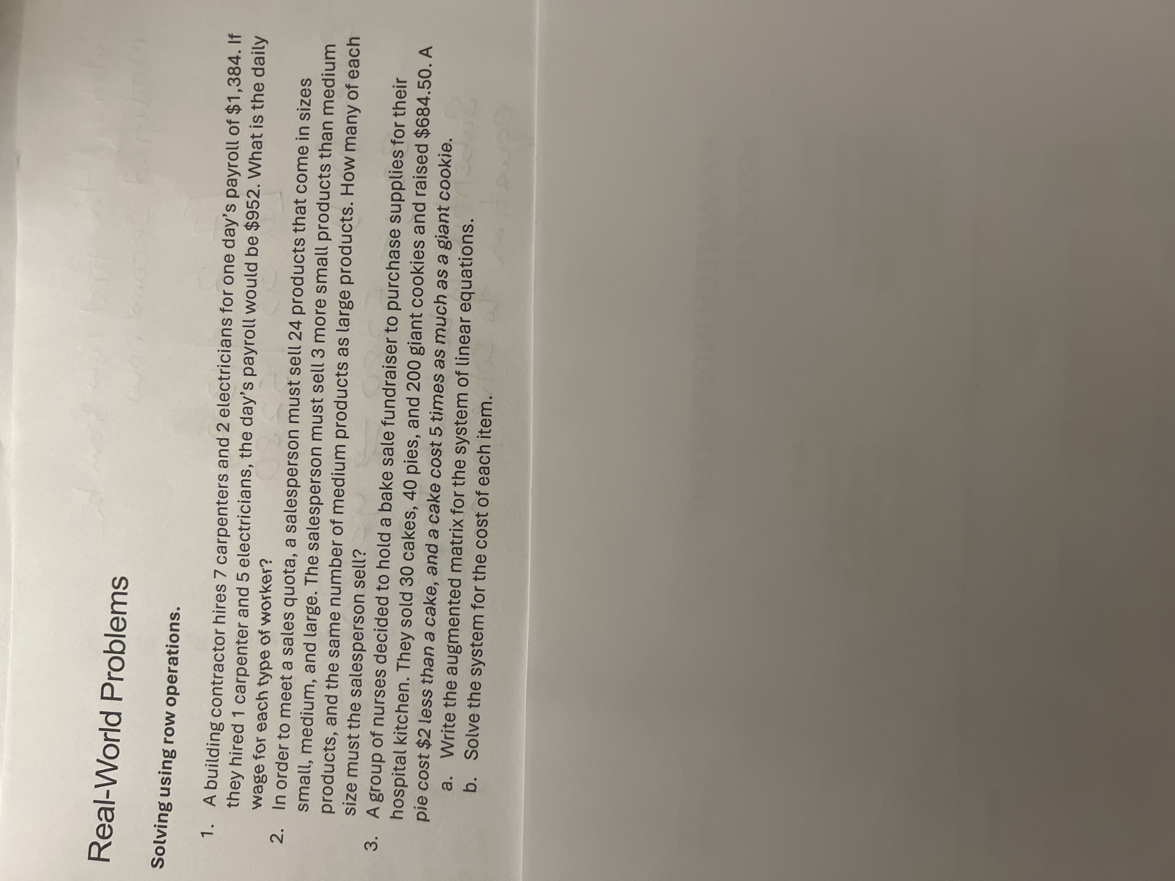 Solved Real-World ProblemsSolving using row operations.A | Chegg.com