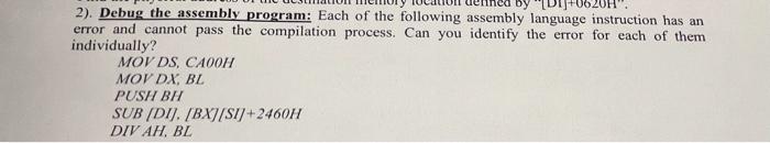 Solved 2). Debug the assembly program: Each of the following | Chegg.com