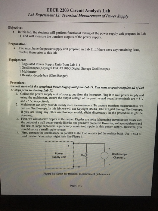 Solved EECE 2203 Circuit Analysis Lab Lab Experiment 12: | Chegg.com