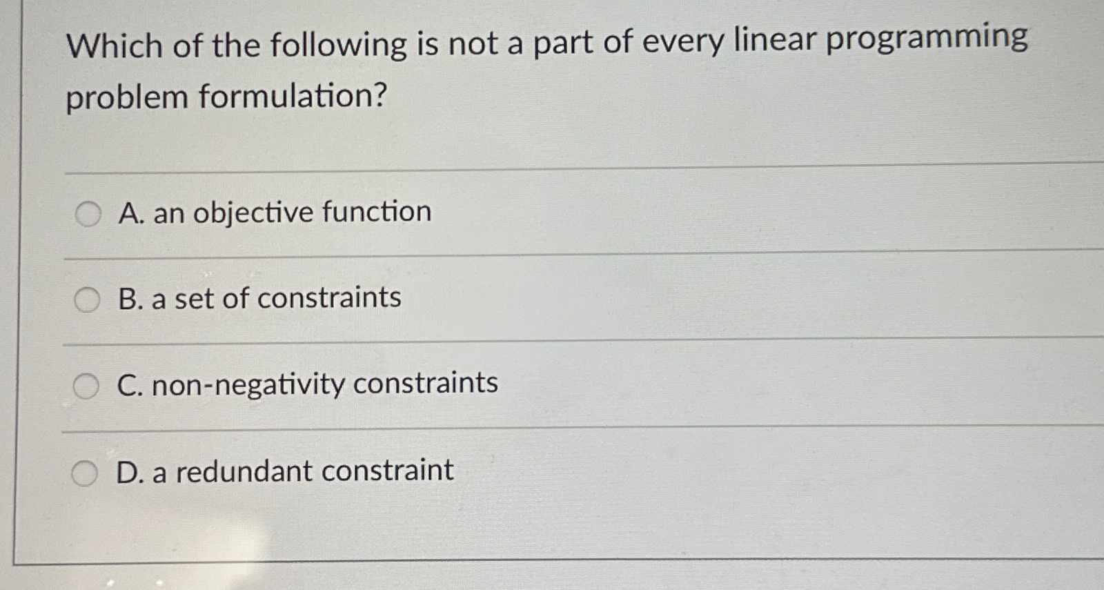 Solved Which of the following is not a part of every linear | Chegg.com