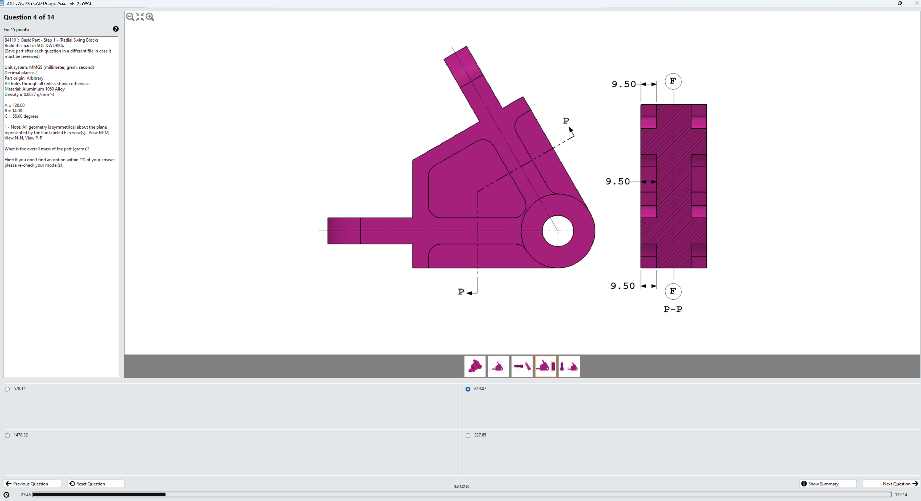 [Solved]: SOLIDWORKS CAD Design Associate (CSWA) Question 4