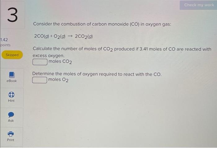 Solved Consider the combustion of carbon monoxide (CO) in | Chegg.com