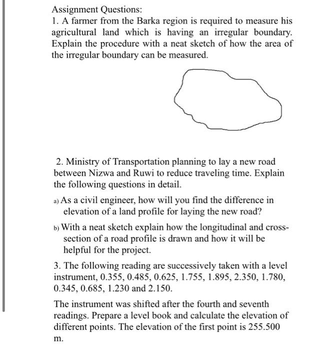 Solved Assignment Questions: 1. A farmer from the Barka | Chegg.com