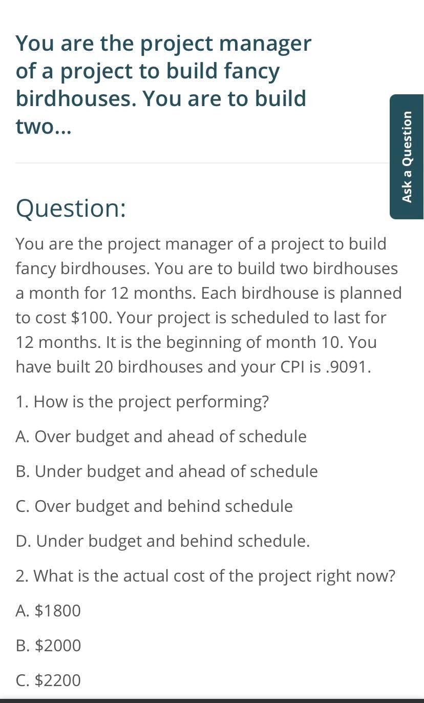 Solved You are the project manager of a project to build | Chegg.com