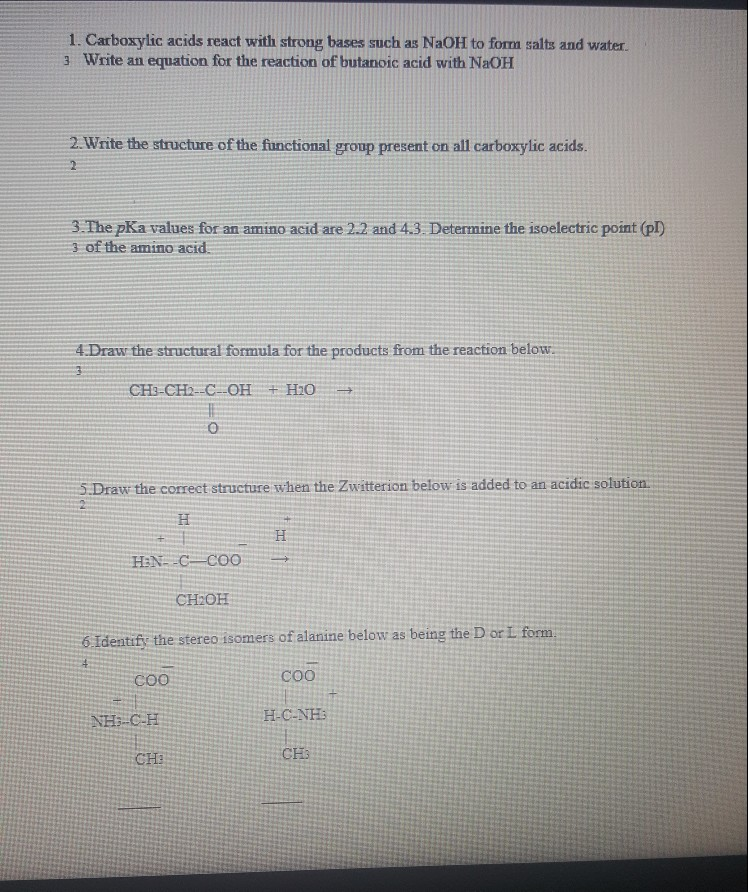 Solved 1. Carboxylic acids react with strong bases such as | Chegg.com