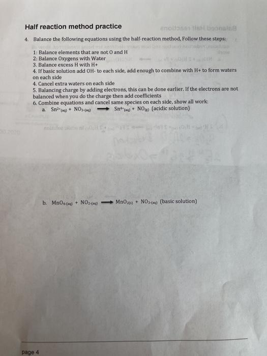 Solved Half reaction method practice enotas bonite 4. | Chegg.com