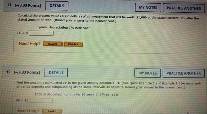 Solved 11. [-13.33 Points] DETAILS MY NOTES PRACTICE ANOTHER | Chegg.com
