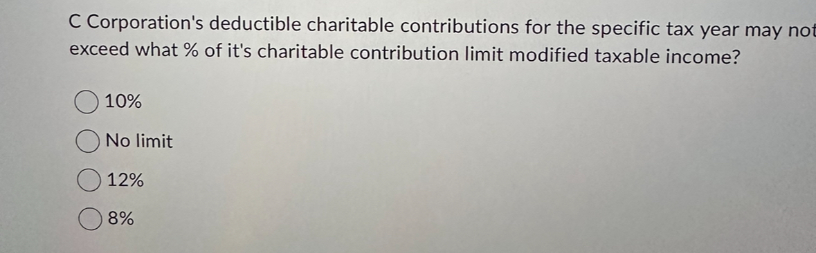 Solved C Corporation's deductible charitable contributions | Chegg.com
