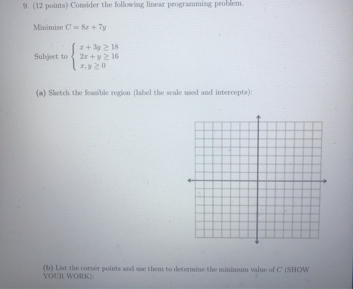 Solved 9. (12 points) Consider the following linear | Chegg.com