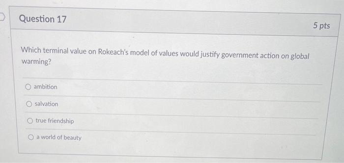 Which terminal value on Rokeach's model of values | Chegg.com