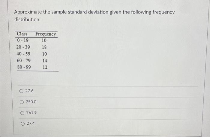 Solved Approximate the sample standard deviation given the | Chegg.com