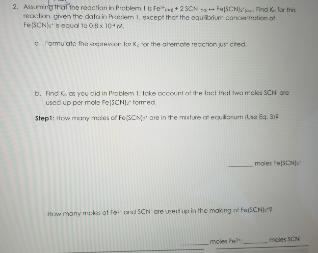 Solved 1. A student mixes 5.0 mL 2.00 x 10' M Fe(NO3 ) with | Chegg.com