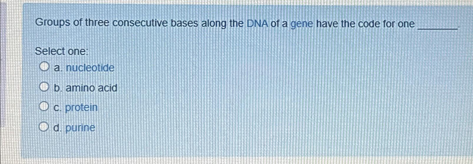 Solved Groups of three consecutive bases along the DNA of a | Chegg.com