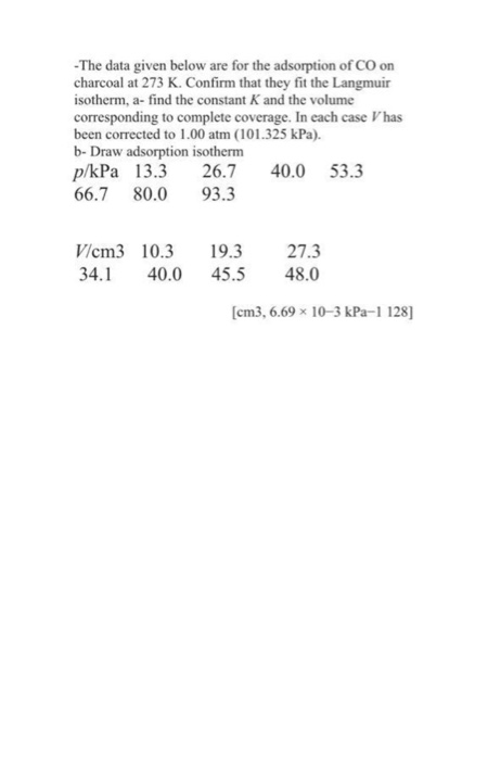 Solved -The data given below are for the adsorption of CO on | Chegg.com