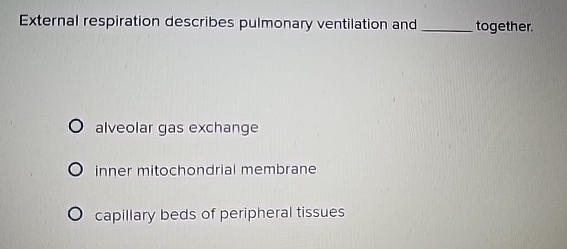 Solved External respiration describes pulmonary ventilation | Chegg.com