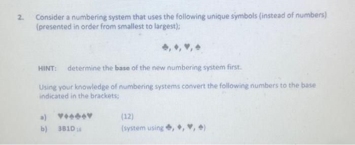 Consider a numbering system that uses the following | Chegg.com