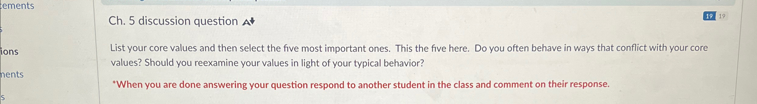 Solved Ch. 5 ﻿discussion questionList your core values and | Chegg.com