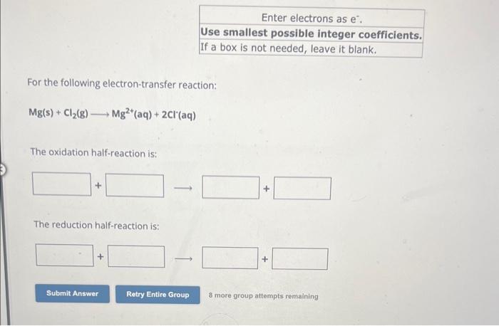 Solved For The Following Electron Transfer Reaction