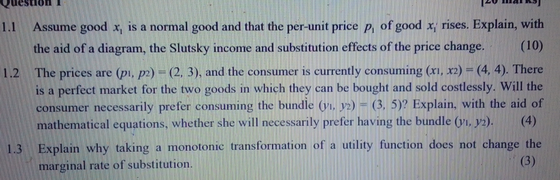 Solved 1.1 ﻿Assume good x1 ﻿is a normal good and that the | Chegg.com