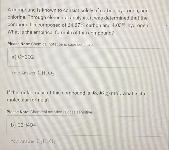 Solved A compound is known to consist solely of carbon, | Chegg.com