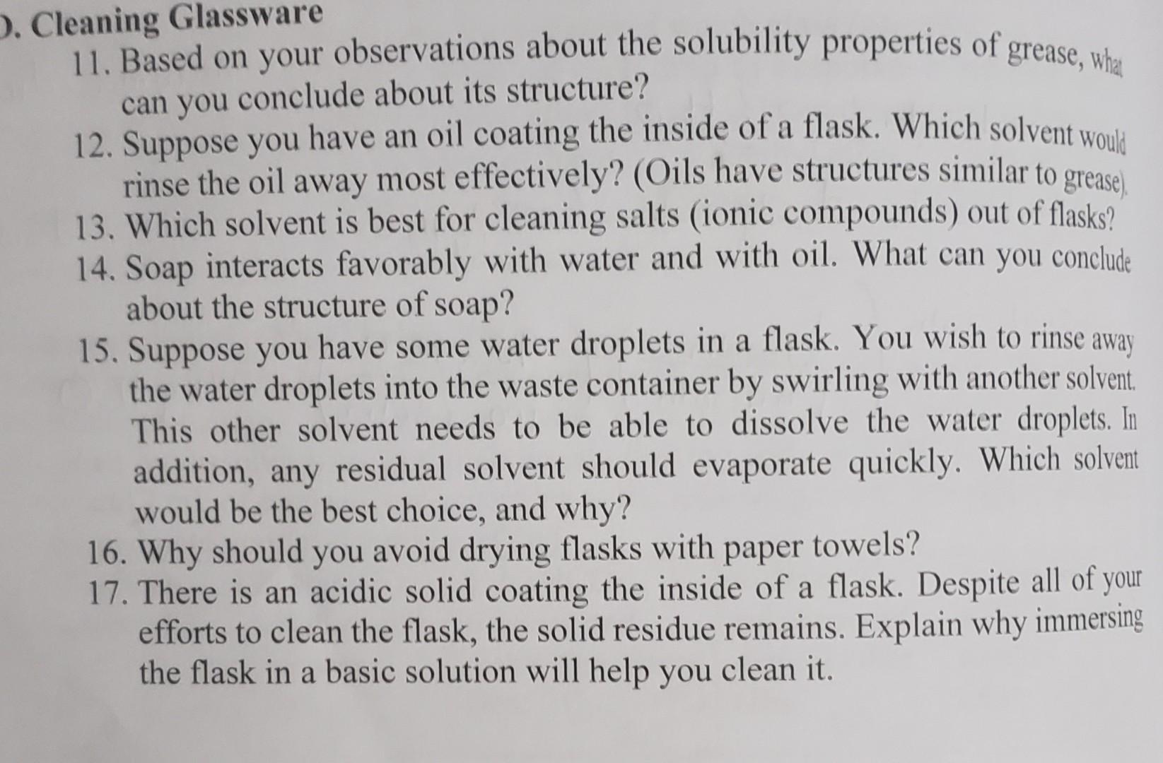 Solved Cleaning Glassware 11. Based on your observations | Chegg.com