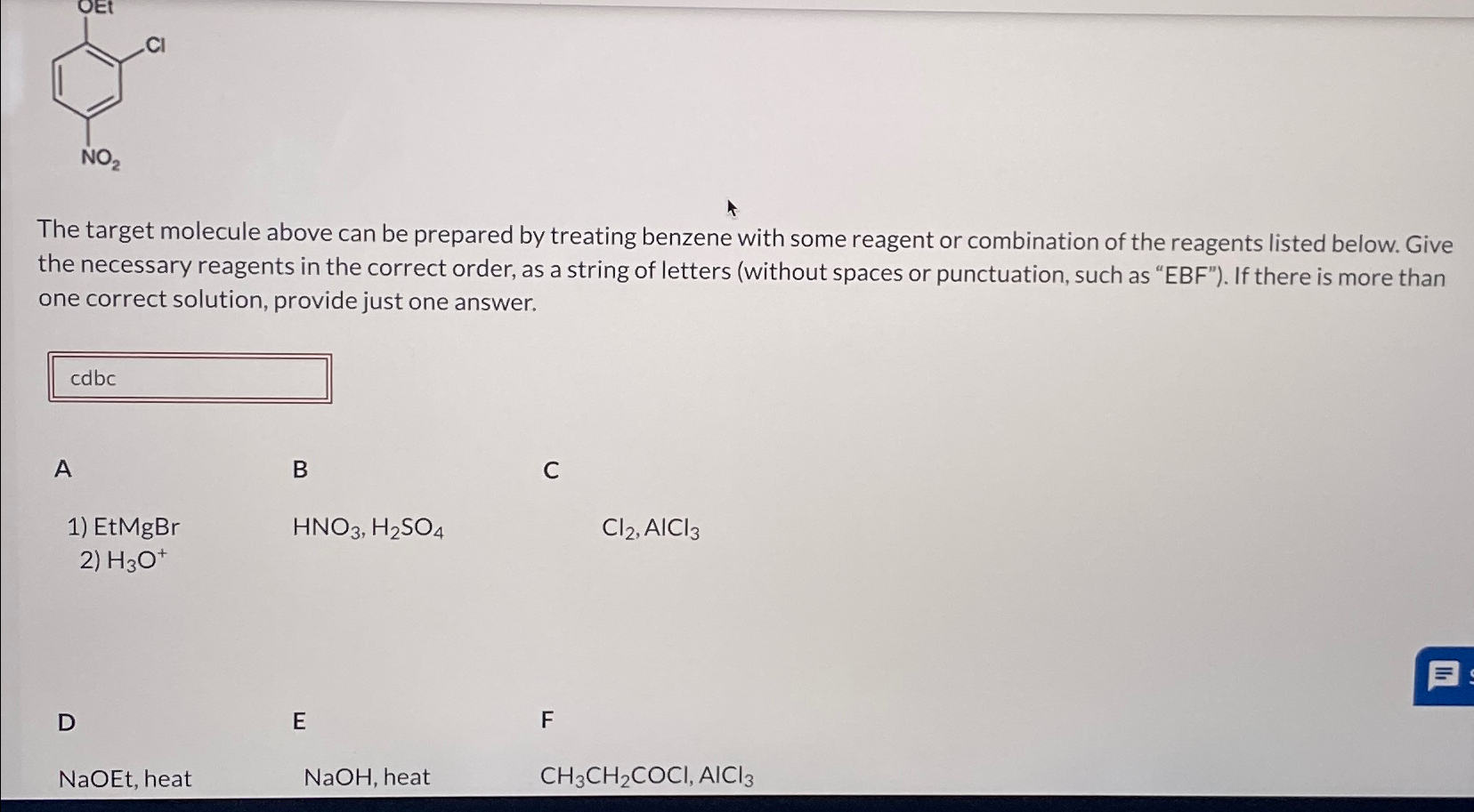 Solved Starting with benzene, what order of reagents would | Chegg.com