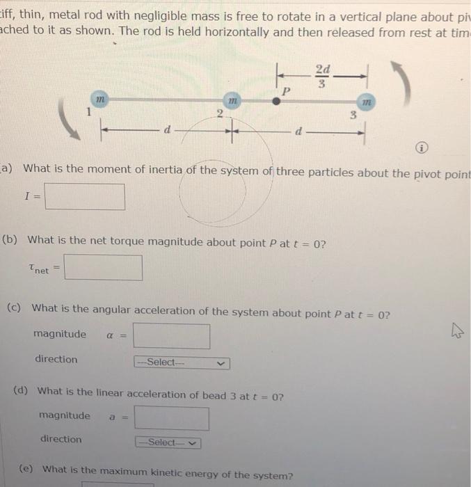 Solved A stiff, thin, metal rod with negligible mass is free | Chegg.com