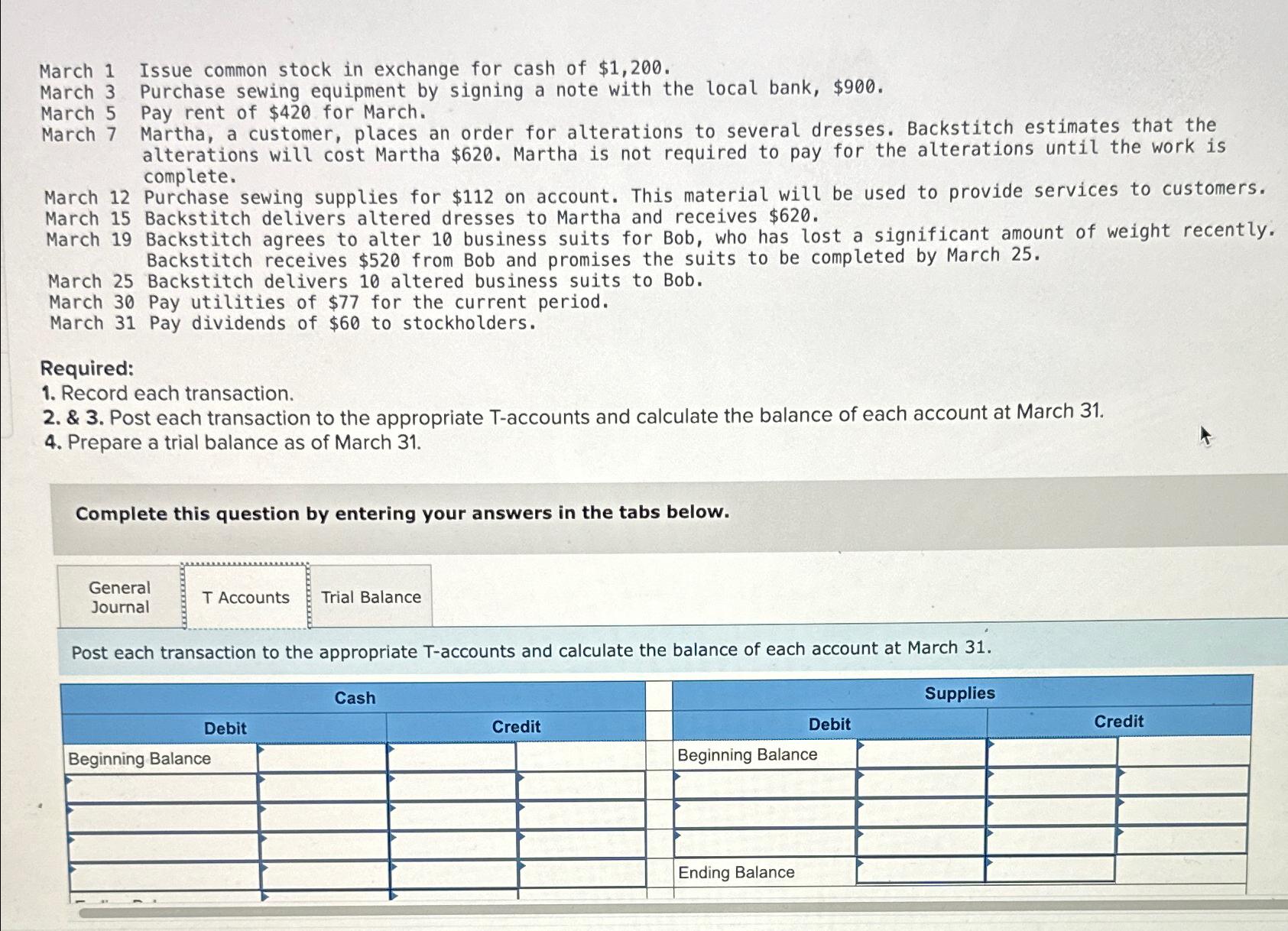 Solved March 1 ﻿Issue common stock in exchange for cash of | Chegg.com