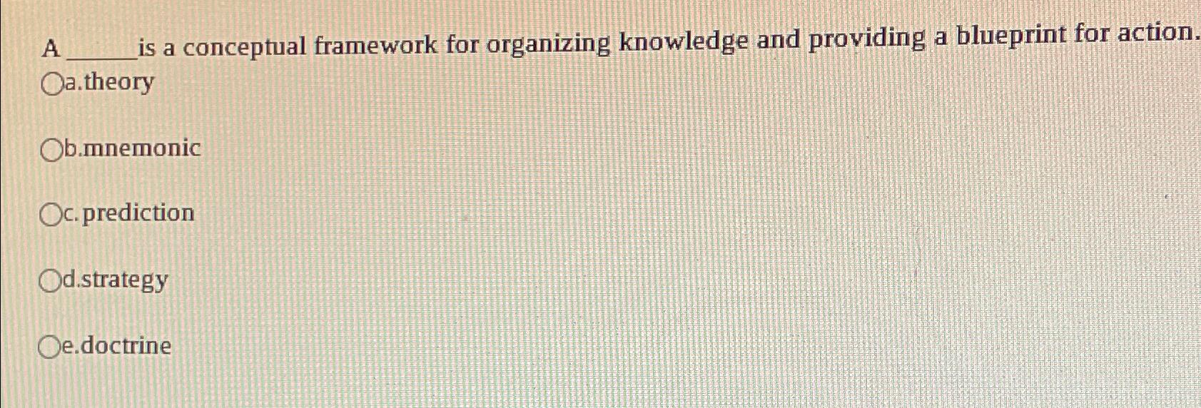 Solved A. ﻿is a conceptual framework for organizing | Chegg.com