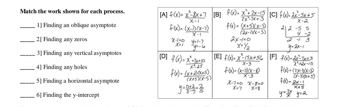 Solved Match the work shown for each process.1] ﻿Finding an | Chegg.com