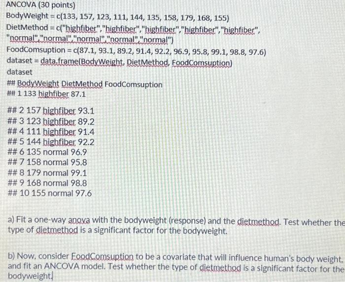 Solved use the following data to solve.A) fit a one way | Chegg.com