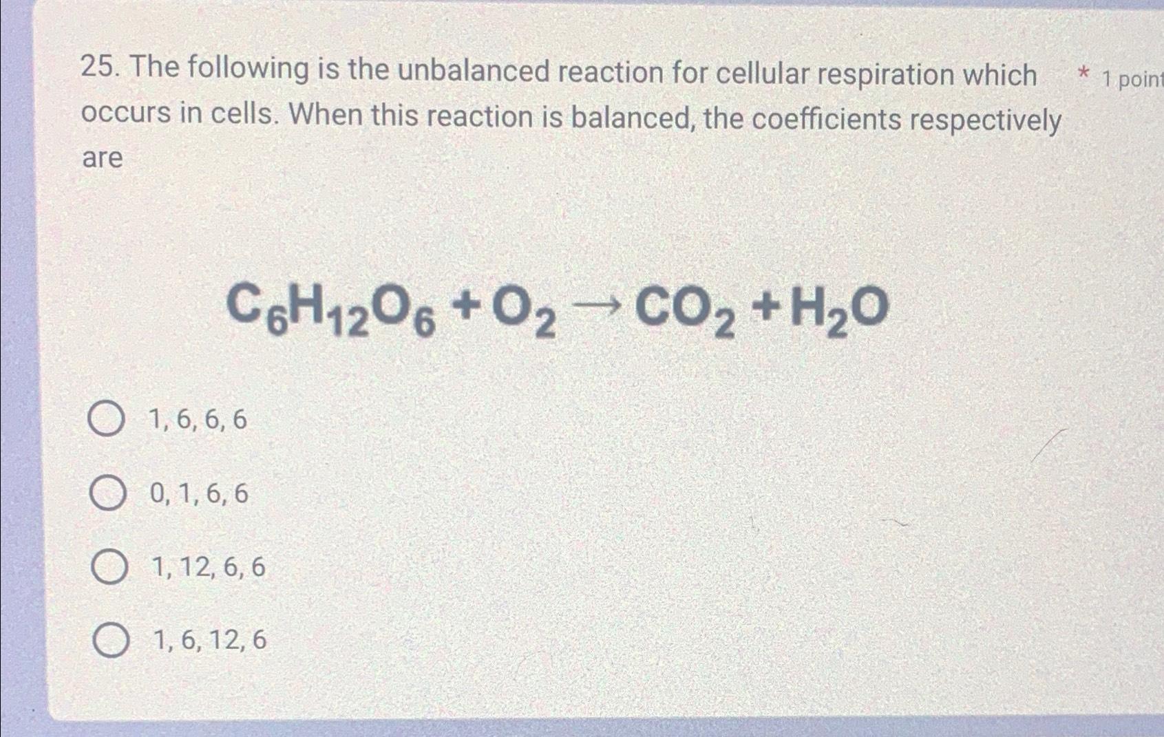 Solved The following is the unbalanced reaction for cellular | Chegg.com