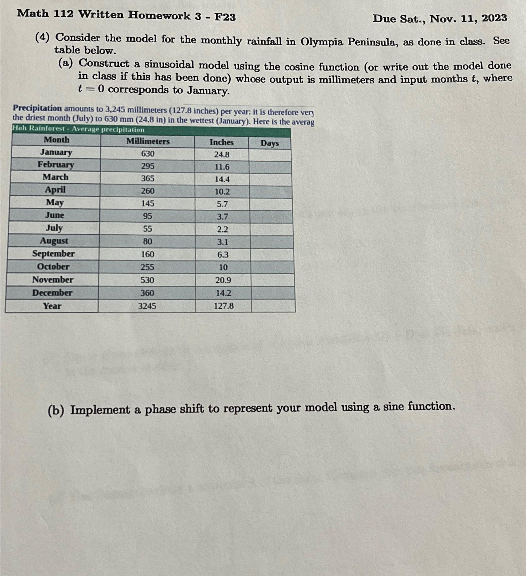 Math 112 ﻿Written Homework 3 - ﻿F23Due Sat., Nov. | Chegg.com