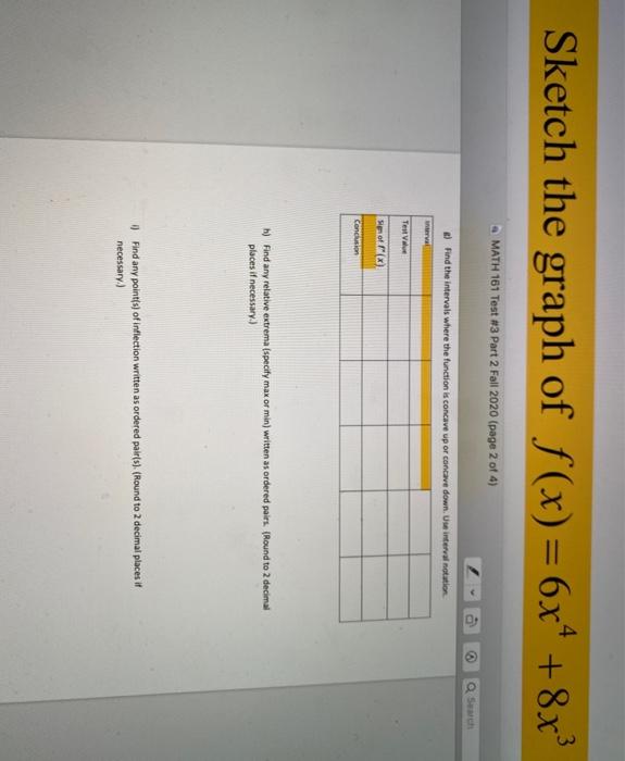 Solved Sketch the graph of f(x)=6x4 +8x? MATH 161 Test #3 | Chegg.com