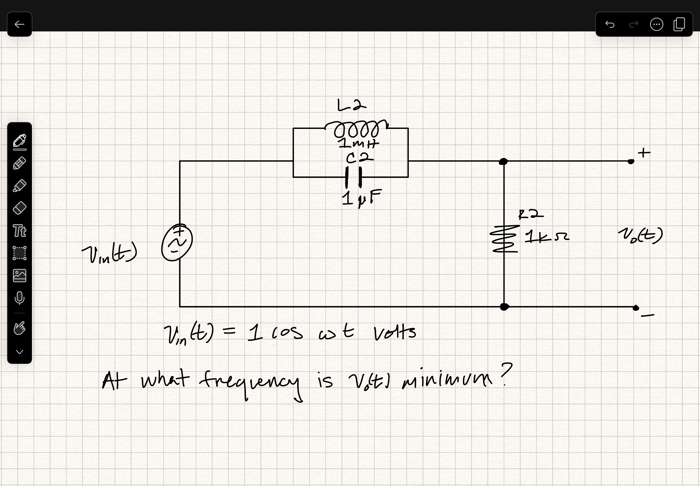 Solved At what frequency is V0(t) ﻿minimum? | Chegg.com