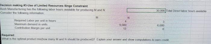 Solved Decision making \#3-Use of Limited Resources-Singe | Chegg.com
