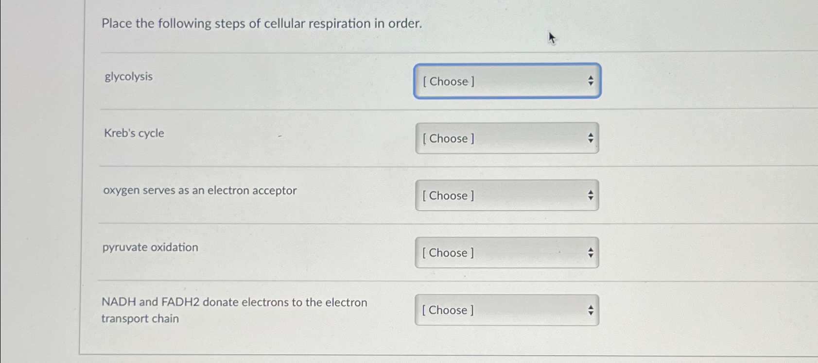 Solved Place the following steps of cellular respiration in | Chegg.com