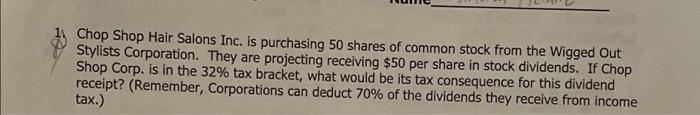 Solved Chop Shop Hair Salons Inc. is purchasing 50 shares of | Chegg.com