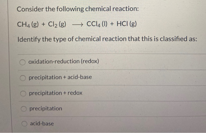 Solved Consider the following chemical reaction: CH4 (g) + | Chegg.com