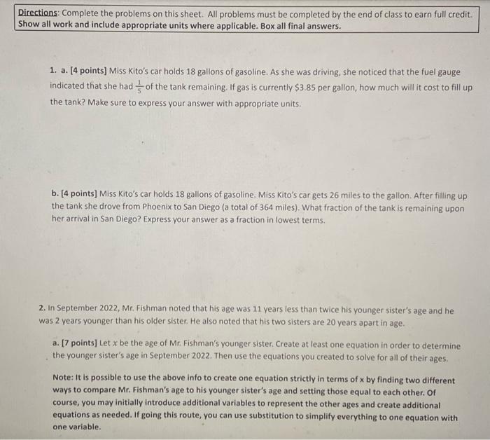 Solved irections: Complete the problems on this sheet. All | Chegg.com
