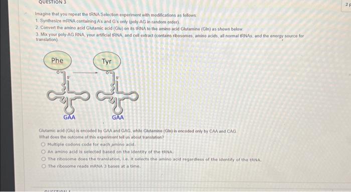 Imagine that you repeat the tRNA Selection experiment | Chegg.com