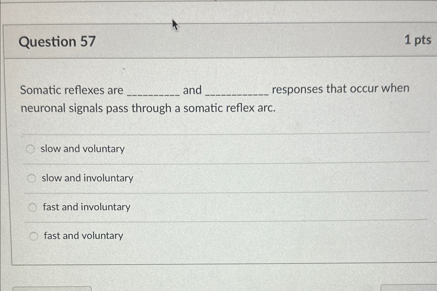 Solved Question 571 ﻿ptsSomatic reflexes are ﻿and | Chegg.com