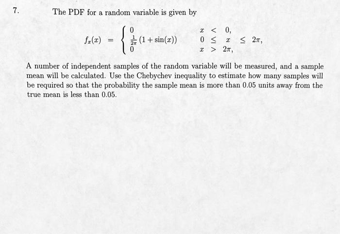 Solved The PDF for a random variable is given by A number of | Chegg.com