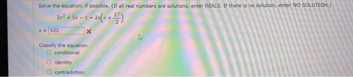 Solved Solve the equation, if possible. (If all real numbers | Chegg.com