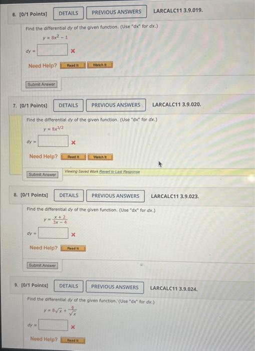 Solved 6. [0/1 Points ] LARCALC11 3.9.019. Find the | Chegg.com