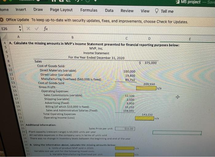 Solved M5 project Save Home Insert Draw Page Layout Formulas | Chegg.com