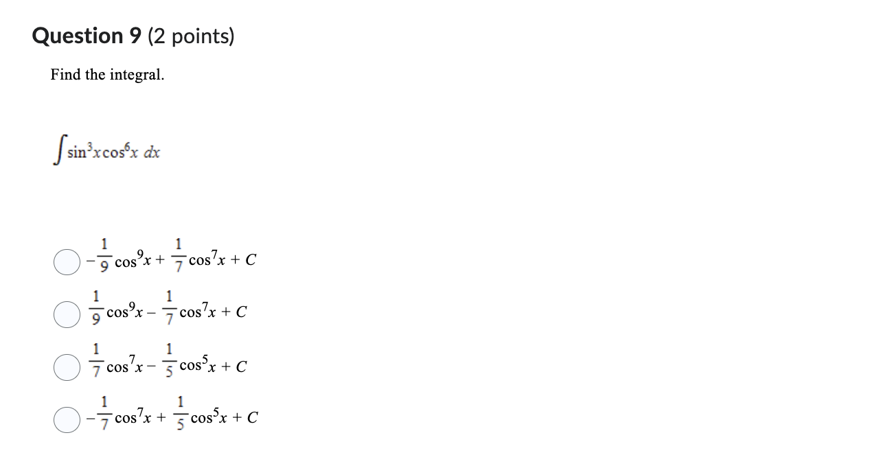 Solved Question 9 (2 ﻿points)Find the | Chegg.com